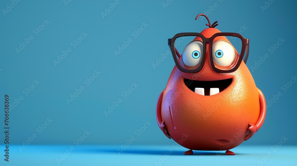 3D rendering of a cute and funny orange cartoon character with big eyes ...