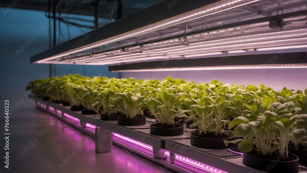 Indoor Hydroponic farm with LED Lighting Technology. Modern indoor ...
