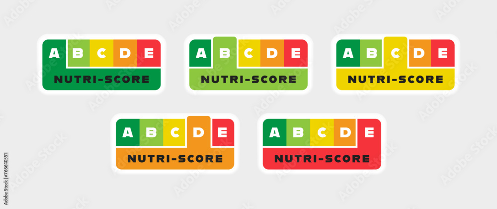 Nutri Score label set with indicator of five color from green to red ...