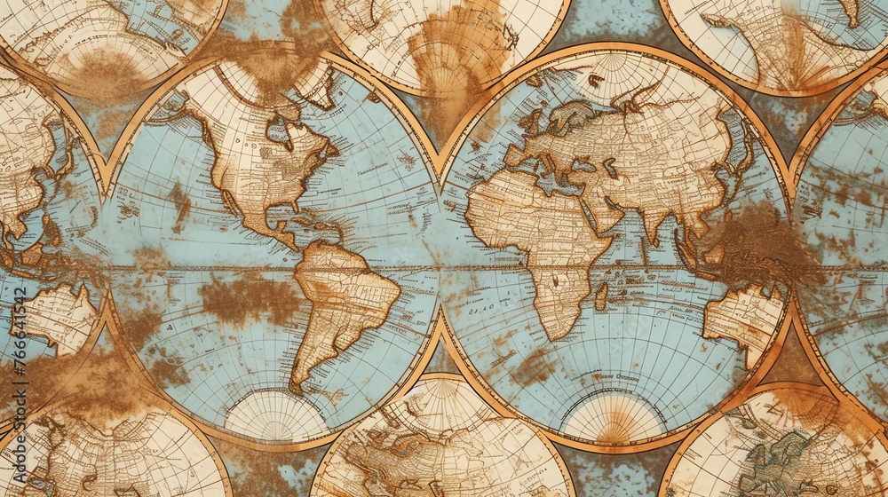 A beautiful world map with a vintage and retro style. The map has a ...
