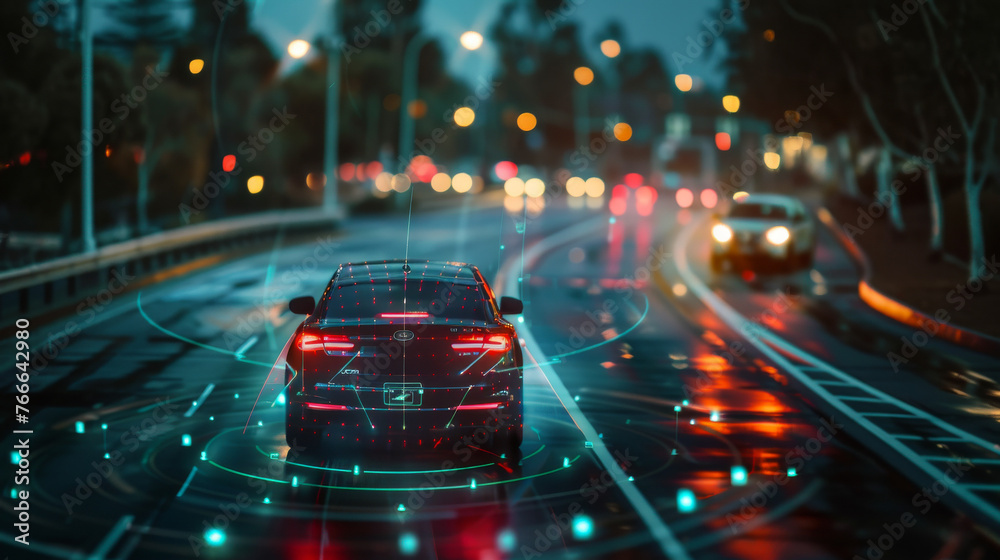 Close-up photograph of an autonomous vehicles LIDAR system in operation ...