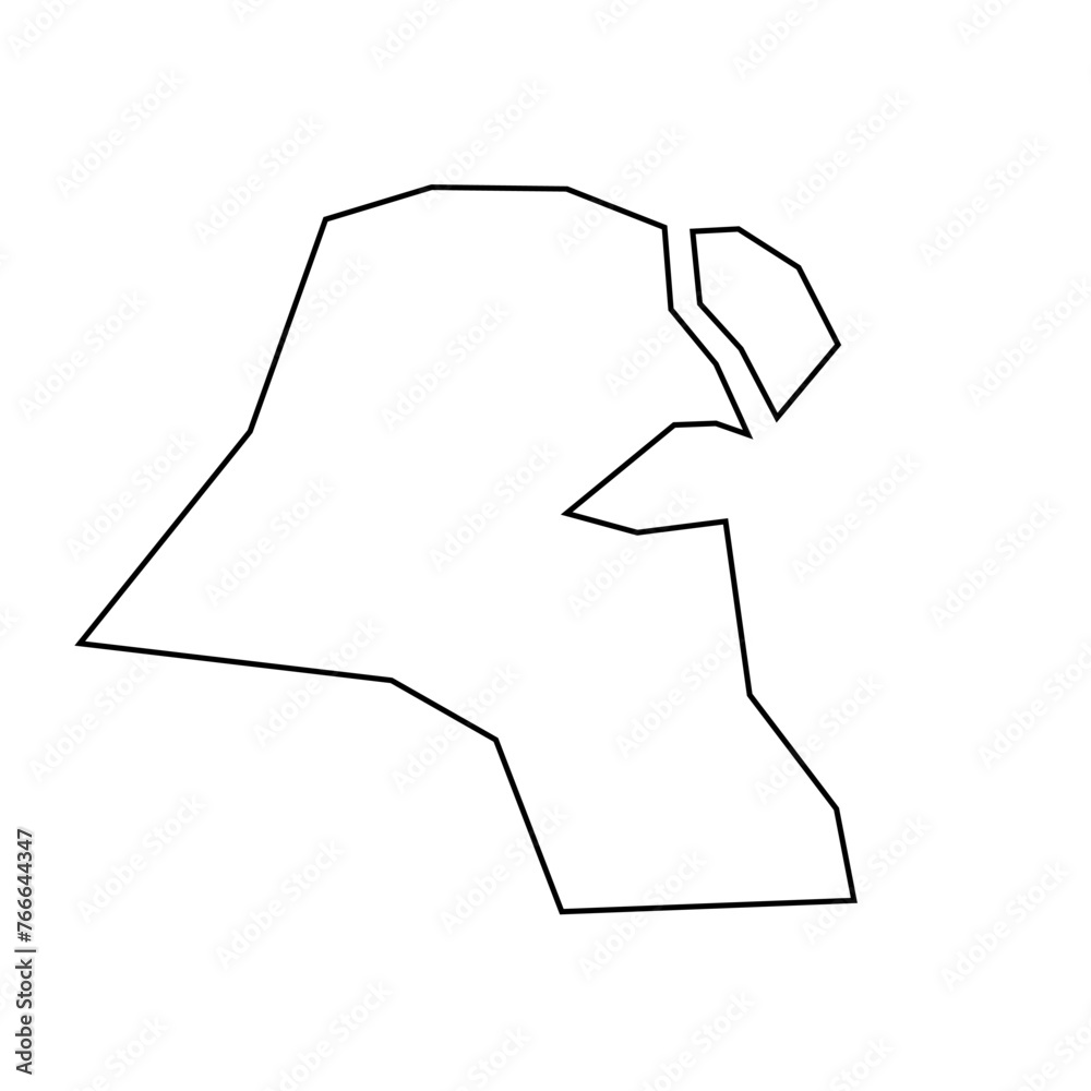 Kuwait country thin black outline silhouette. Simplified map. Vector ...