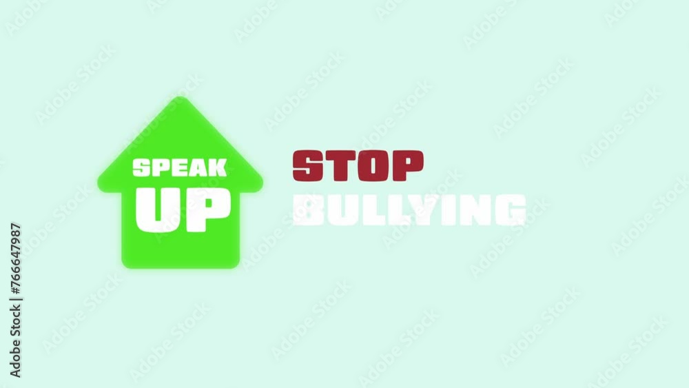 White „Stop bullying“ text appears on screen and turns red. Green arrow ...