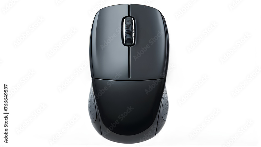 Wireless black computer mouse top view. Isolated png with transparency ...