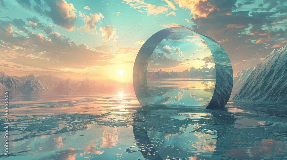 Craft a design that plays with the duality of reality and reflection in ...