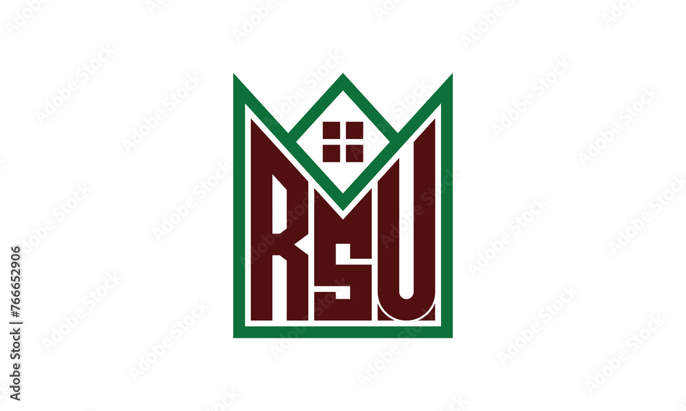 RSU initial letter builders real estate logo design vector ...