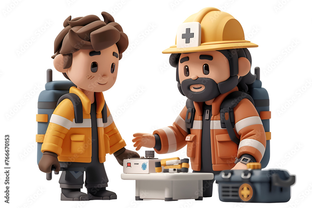 A 3D animated cartoon render of an EMT checking the vital signs of a ...