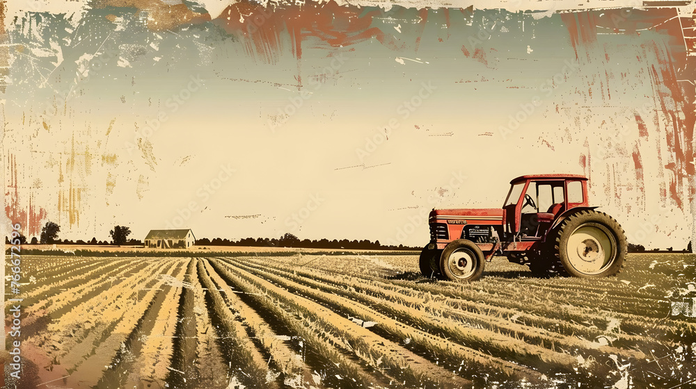 Vintage agriculture background, retro tractor and agriculture, retro ...