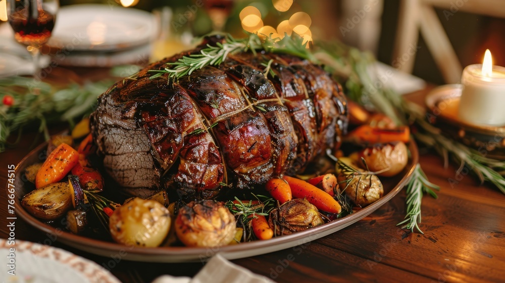 Succulent Plant-Based Roast A cinematic view of a succulent plant-based ...