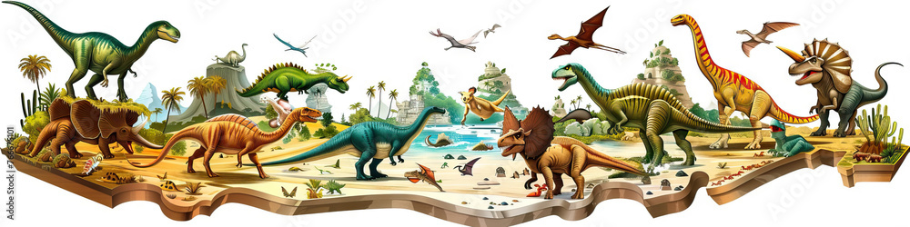ภาพประกอบสต็อก Dinosaur World Map: Educational Map for Exploring the ...