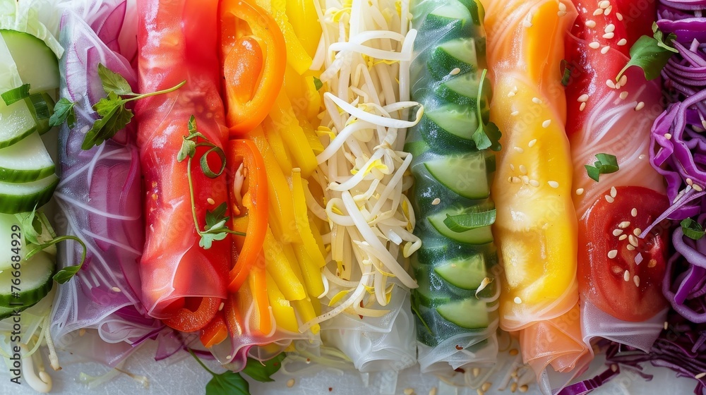 Colorful Rainbow Rolls A cinematic view of colorful rainbow rolls made ...