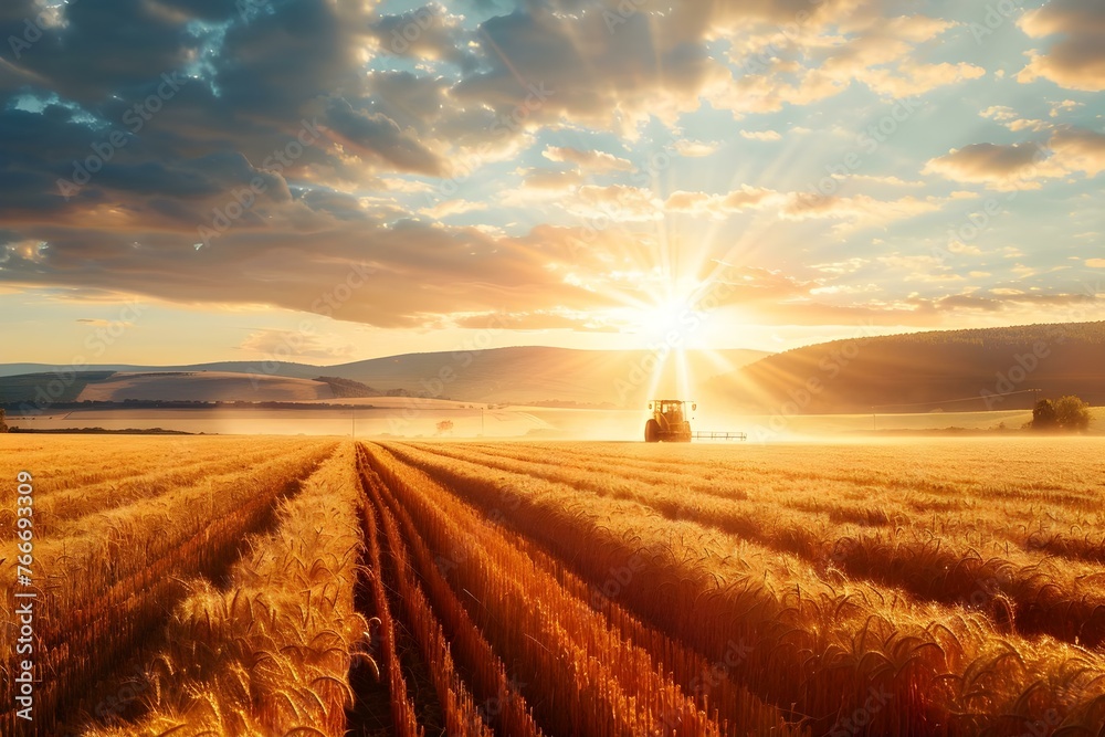 Harvesting Crops: A Team of Workers in a Sunny Field. Concept Farm ...