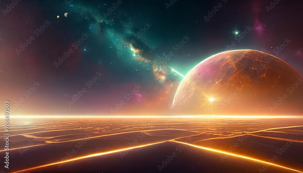 neon abstract space background with nebula and stars futuristic fantasy ...