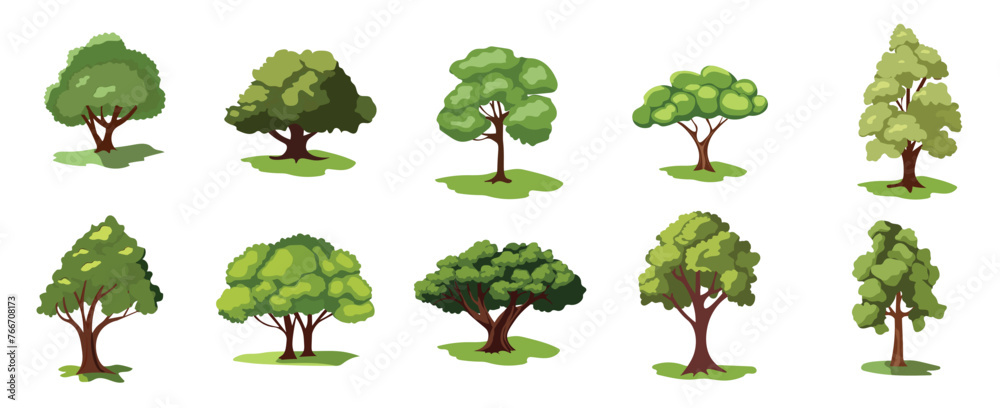 Tropical trees vector illustration set, cartoon tree plant collection ...