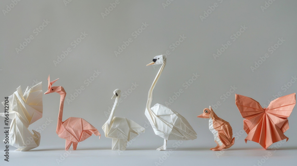 A series of origami figures each one embodying a different creature ...