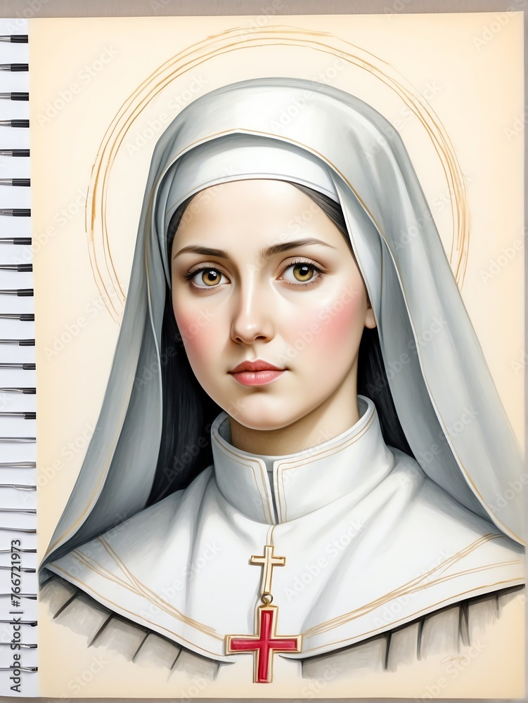 Portrait painting of Saint Rita illustration art plain white background ...