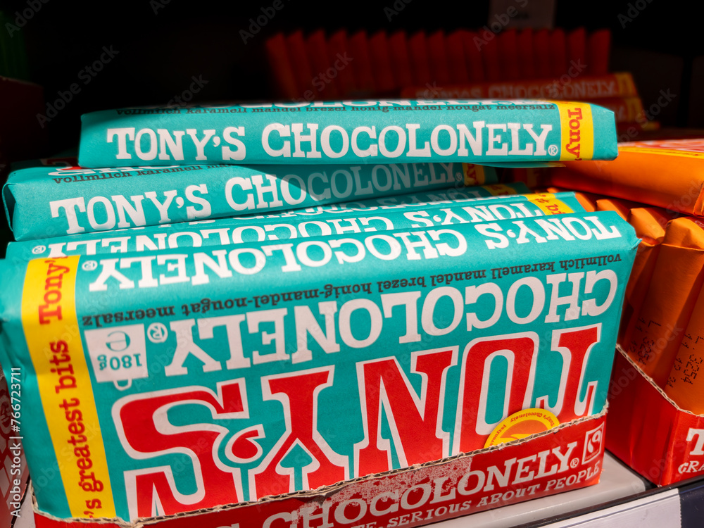 Tony's Chocolonely Chocolate Bars on Store Shelf Stock Photo | Adobe Stock