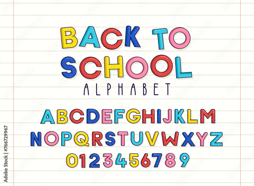 Colorful back to school alphabet and numbers Set. Youthful and playful ...
