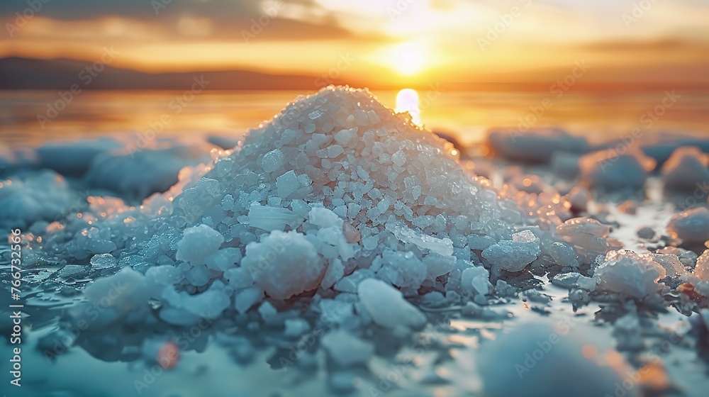 Sea salt farm. Pile of white salt. Raw material of salt industrial ...