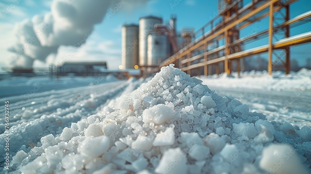 Sea salt farm. Pile of white salt. Raw material of salt industrial ...