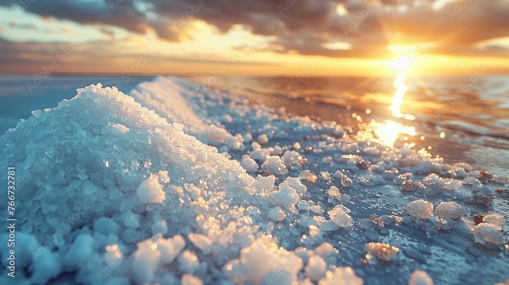 Sea salt farm. Pile of white salt. Raw material of salt industrial ...