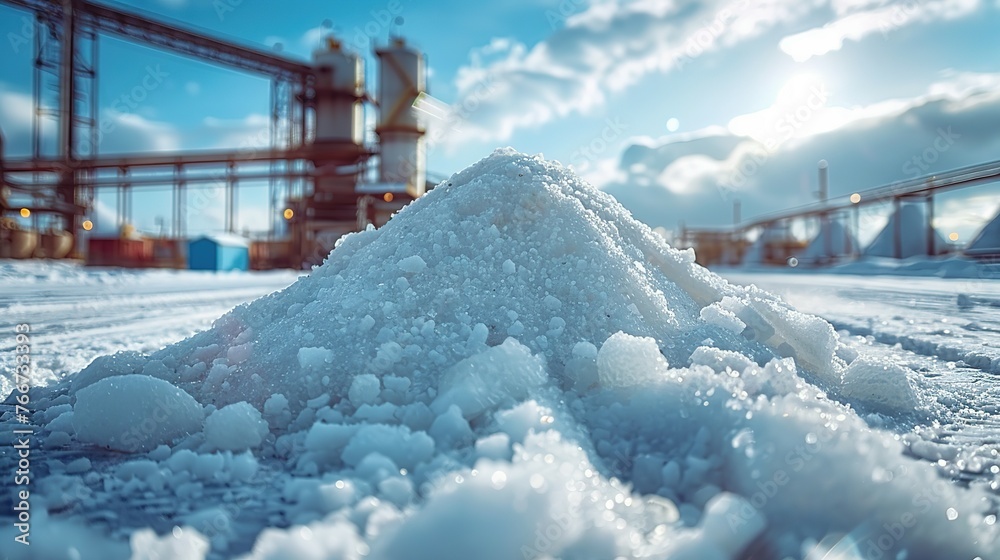 Sea salt farm. Pile of white salt. Raw material of salt industrial ...