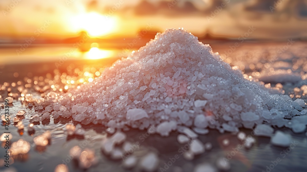 Sea salt farm. Pile of white salt. Raw material of salt industrial ...