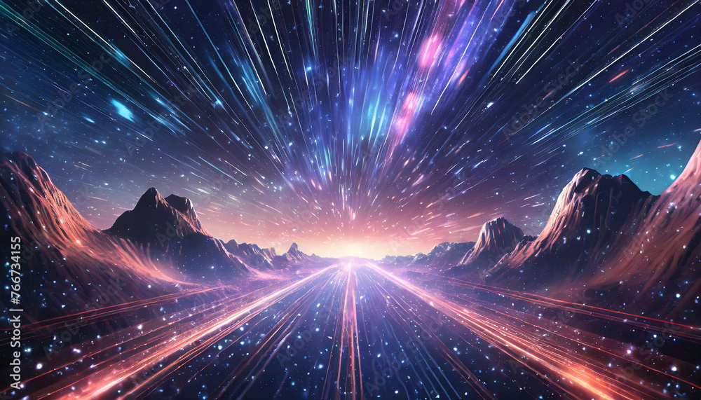 neon hyper flight through hyperspace stars, time warp travel in space ...