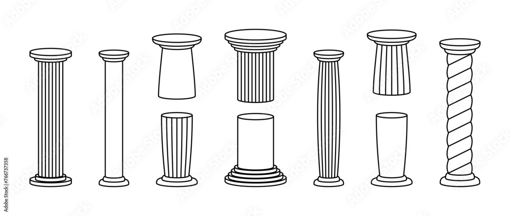 Set of linear greek columns and parts. Outline surreal column shape ...