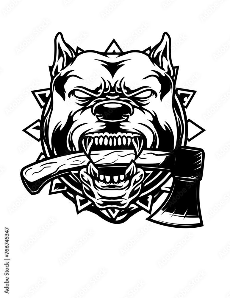 Pitbull Bite Axe Illustration, Lumberjack Clipart, Wild Beast Dog Cut ...