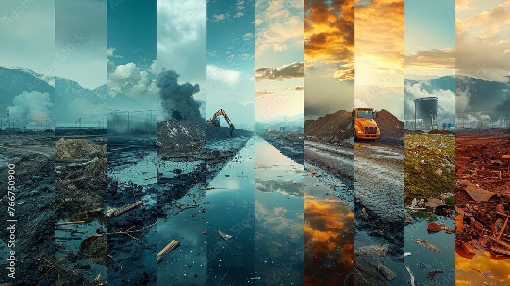 A collage of images depicting the before - and - after effects of ...