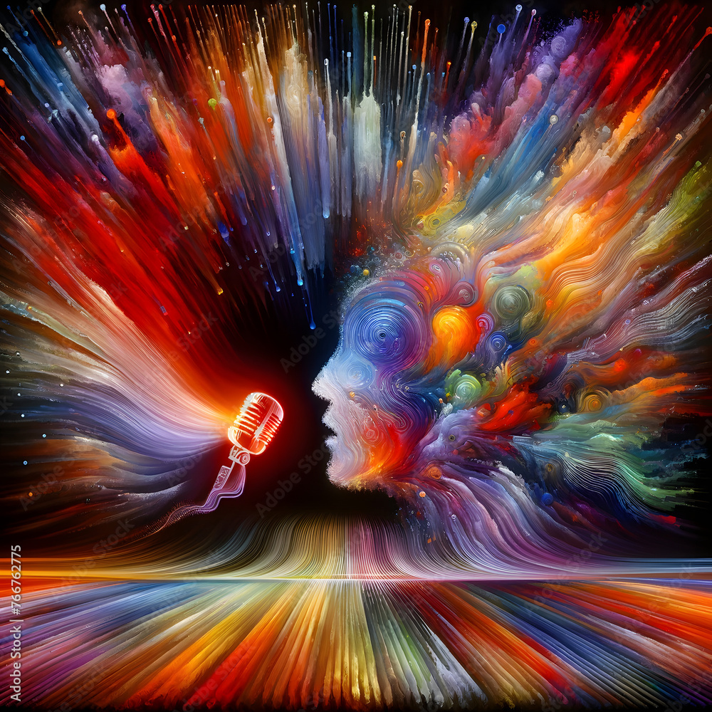 The abstract depiction of the concept of voice-to-text recognition ...