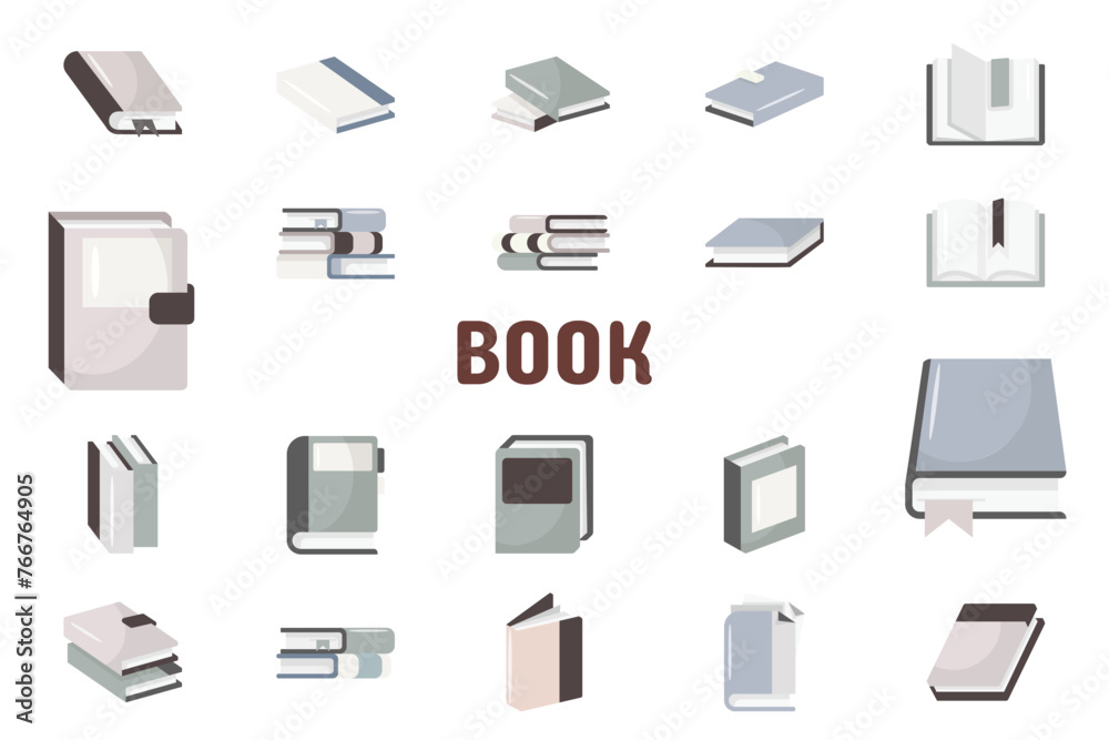 Book Flat Vector Illustration Icon Sticker Set Design Materials Stock ...