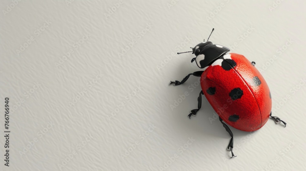 Ladybug on white, a single, vibrant red dot against a pure backdrop ...
