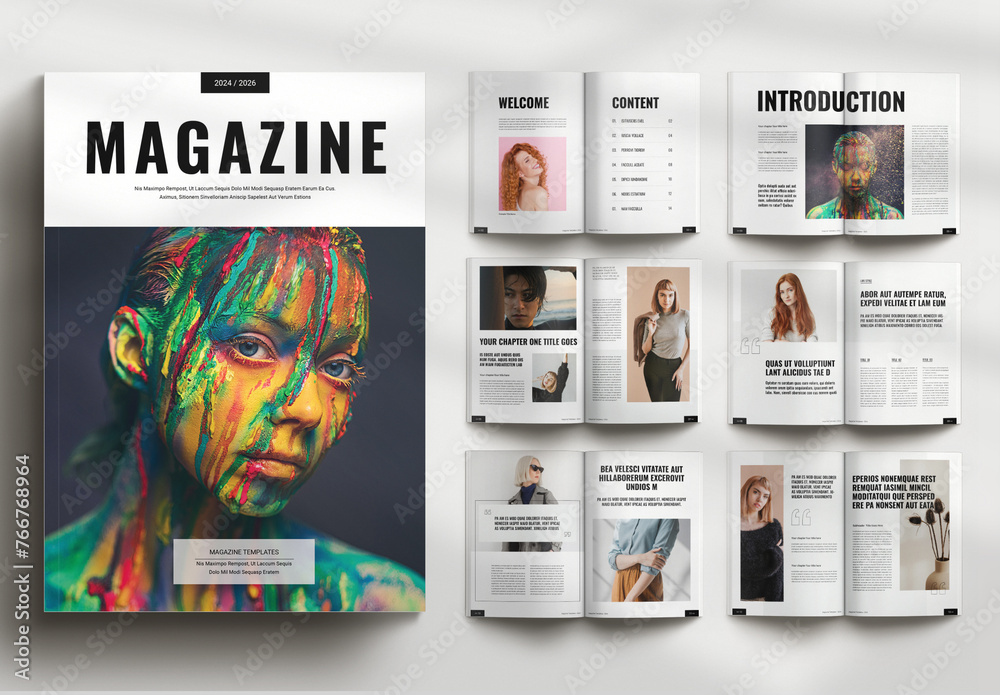 Magazine Layout with Orange Accents Stock Template | Adobe Stock