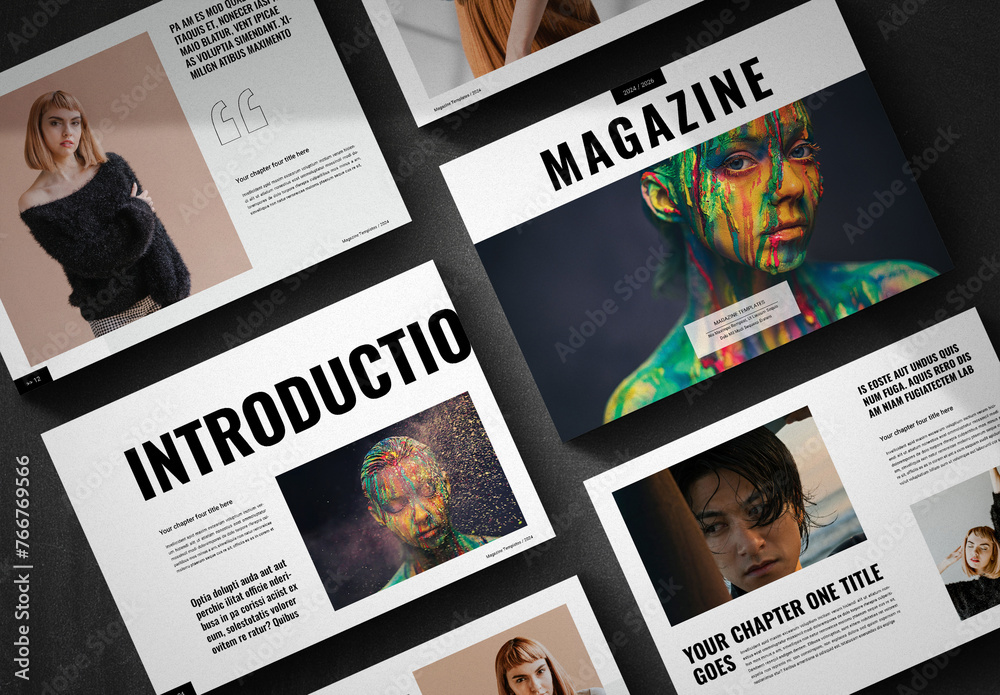 Magazine Layout with Orange Accents Stock Template | Adobe Stock