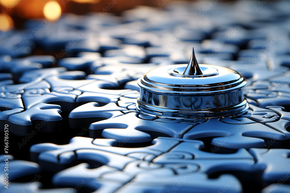 set of blue puzzles with a key. the concept of solving different ...