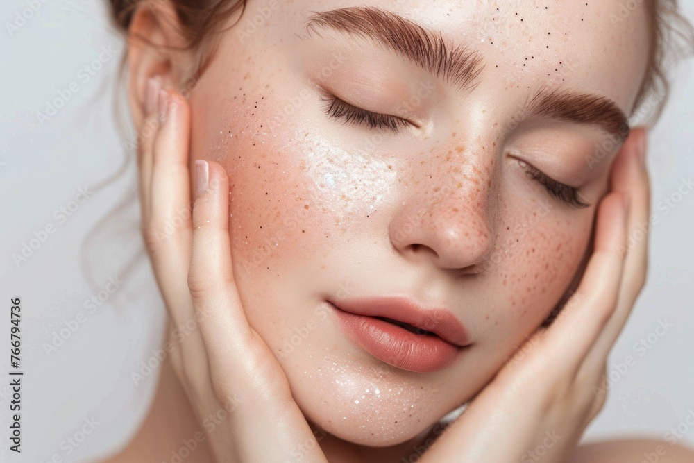 The picture of the caucasian woman that facing at the camera, the young ...