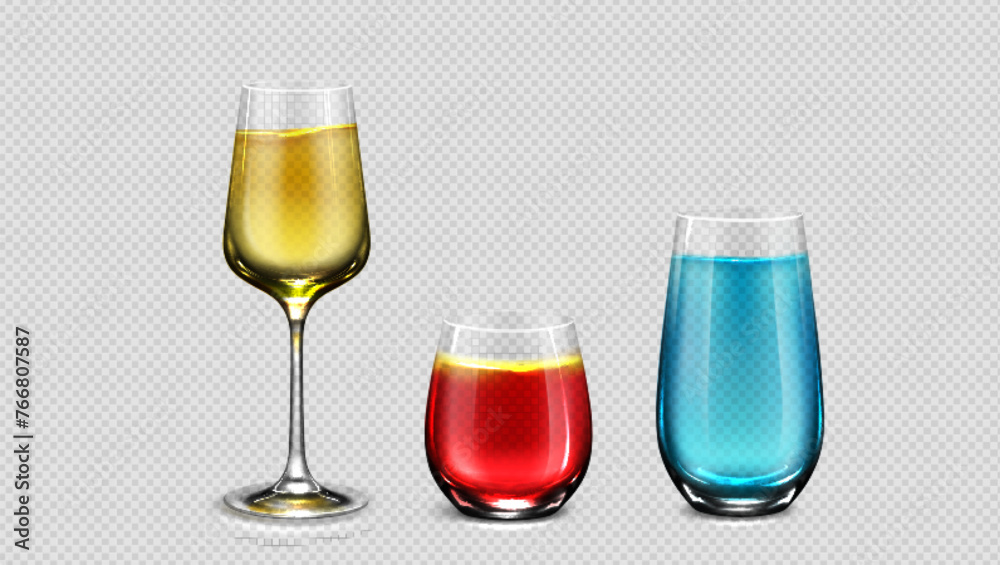 Cocktail glass with colorful liquid drinks on transparent background ...