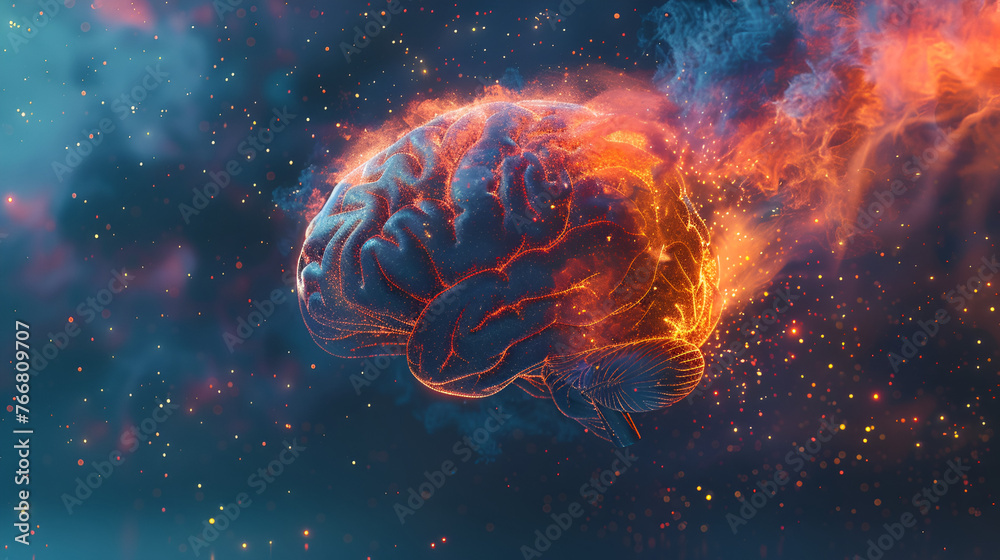 Concept art of a human brain exploding with knowle Human brain damage ...