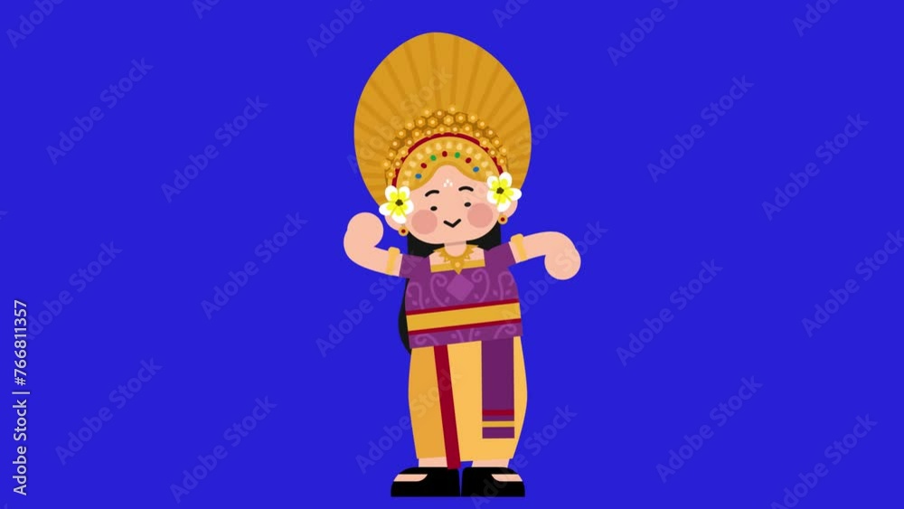 2D loop Animation Female Cartoon Balinese Traditional Dance On ...