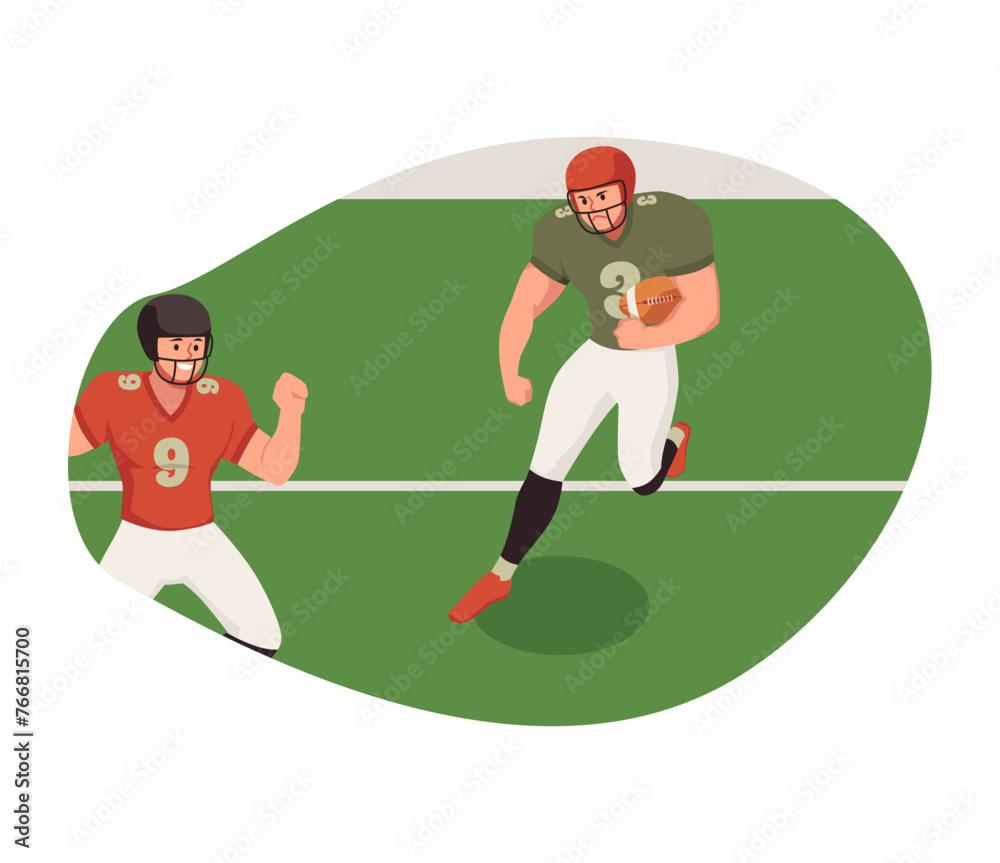American college football players on field stadium in action cartoon ...