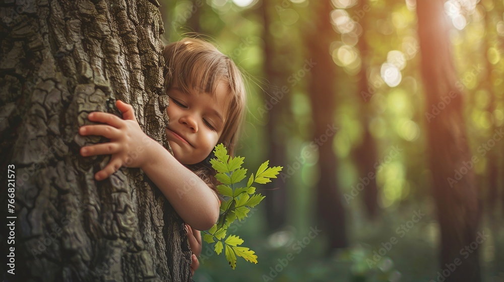 net zero and carbon neutral idea illustrated by child hugging tree in ...