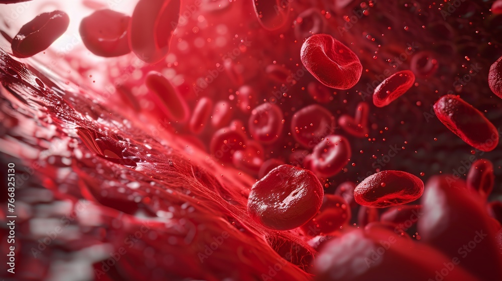 cardiovascular system with red blood cells in vein, health and ...
