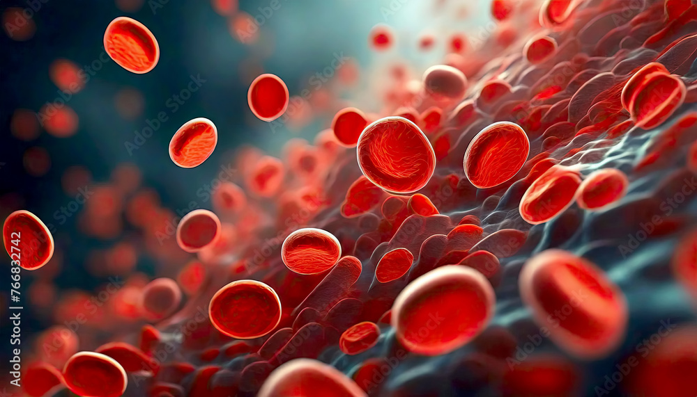Red blood cells platelets or thrombocytes under super magnified ...