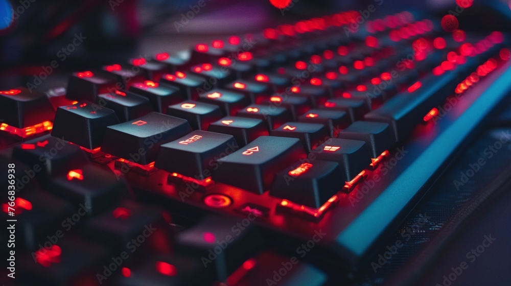 shot of a computer keyboard closeup showing the modern hardware and ...