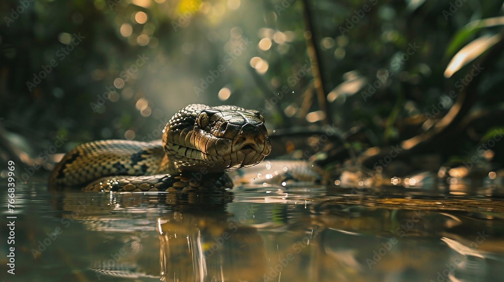 giant anaconda snake closeup in the amazon river capturing the ...