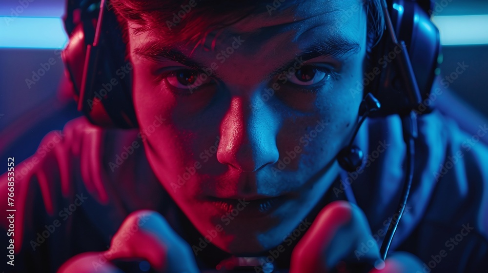 professional gamer with console, closeup view of competitive gaming ...