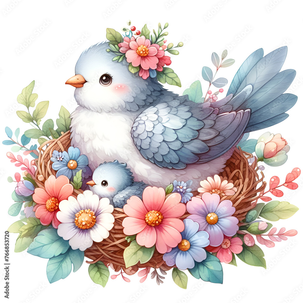 Watercolor Cute Mother And Baby Safari Animals Clipart Mom and Baby PNG ...