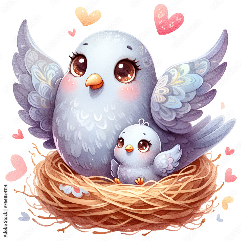 Watercolor Cute Mother And Baby Safari Animals Clipart Mom and Baby PNG ...